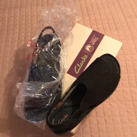 Clarks | Shoes | Black Suede Open Toes Shoes | Poshmark